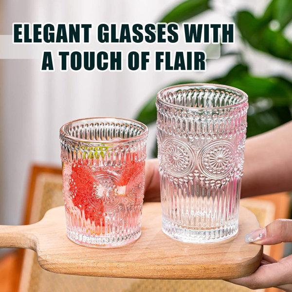 Mercer41 Vintage Drinking Glasses Set Of 12, Textured Clear Striped Glass Cups-6 Highball ...